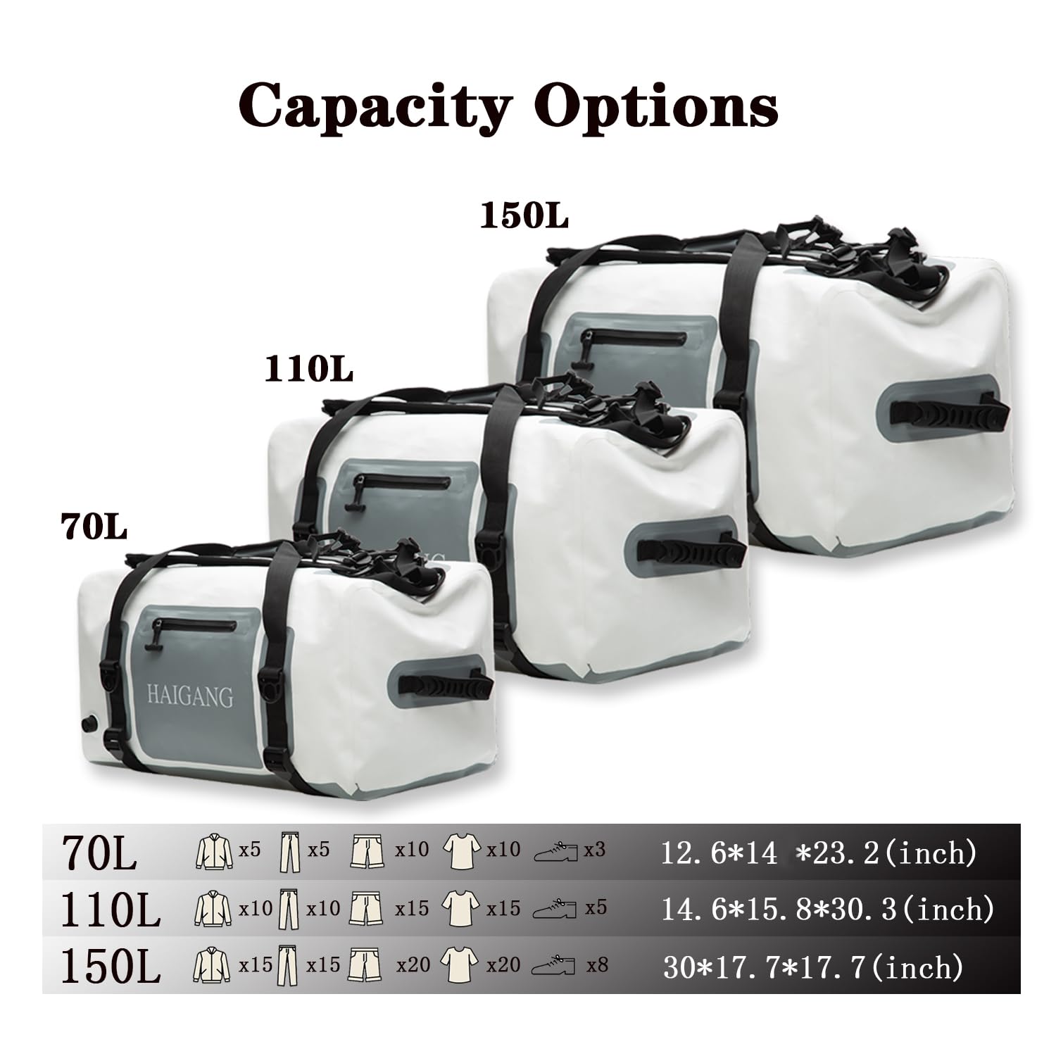 Haigang 110L Waterproof Duffel Bag Heavy Duty Dry Bag Outdoors Large ...