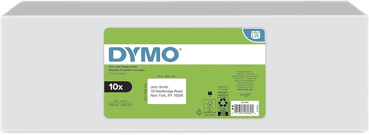 Amazon.com : DYMO Authentic LW Extra-Large Shipping Labels for ...