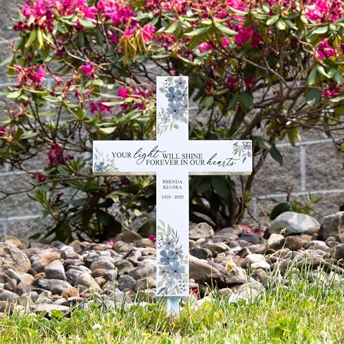 Amazon.com: Personalized Light Shines Memorial Solar Garden Stake Cross ...
