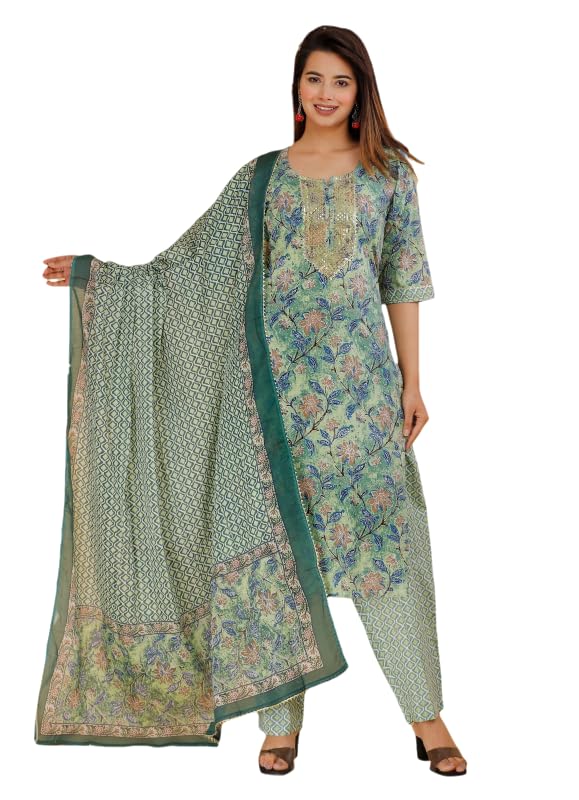 Buy OODU DESIGN'S Women's Cotton Kurta Set | Green, L at Amazon.in