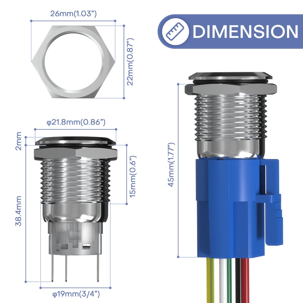 Snapklik.com : WERKI 19mm Latching Push Button Switch, IP67 Waterproof ...