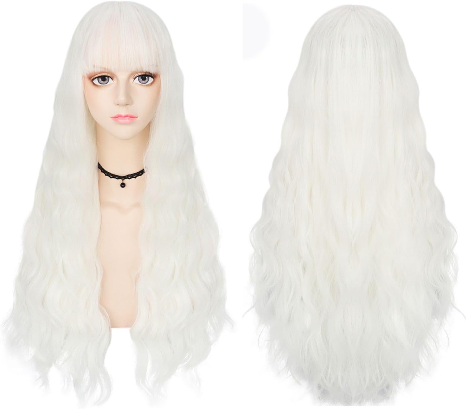 Amazon.com: Anogol Hair Cap+ White Curly Wig Synthetic Wig With Judge ...