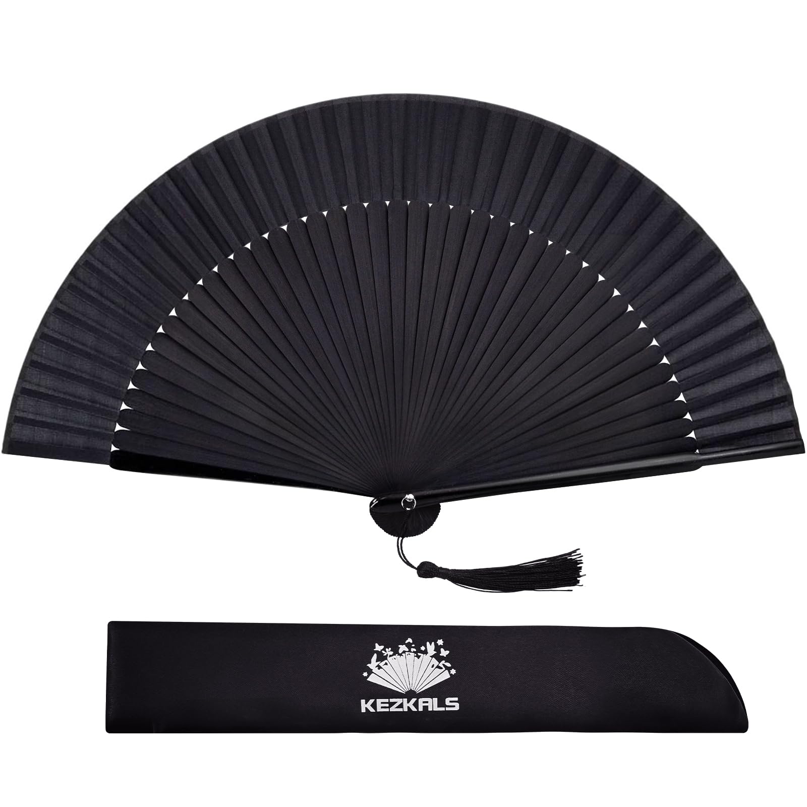 Amazon.com: KEZKALS Folding Hand Fan, Black Bamboo Silk Hand Fans for ...