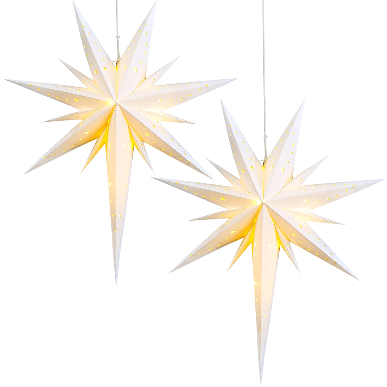 2 Set Lighted Bethlehem Paper Star Lanterns White Christmas Bethlehem ...
