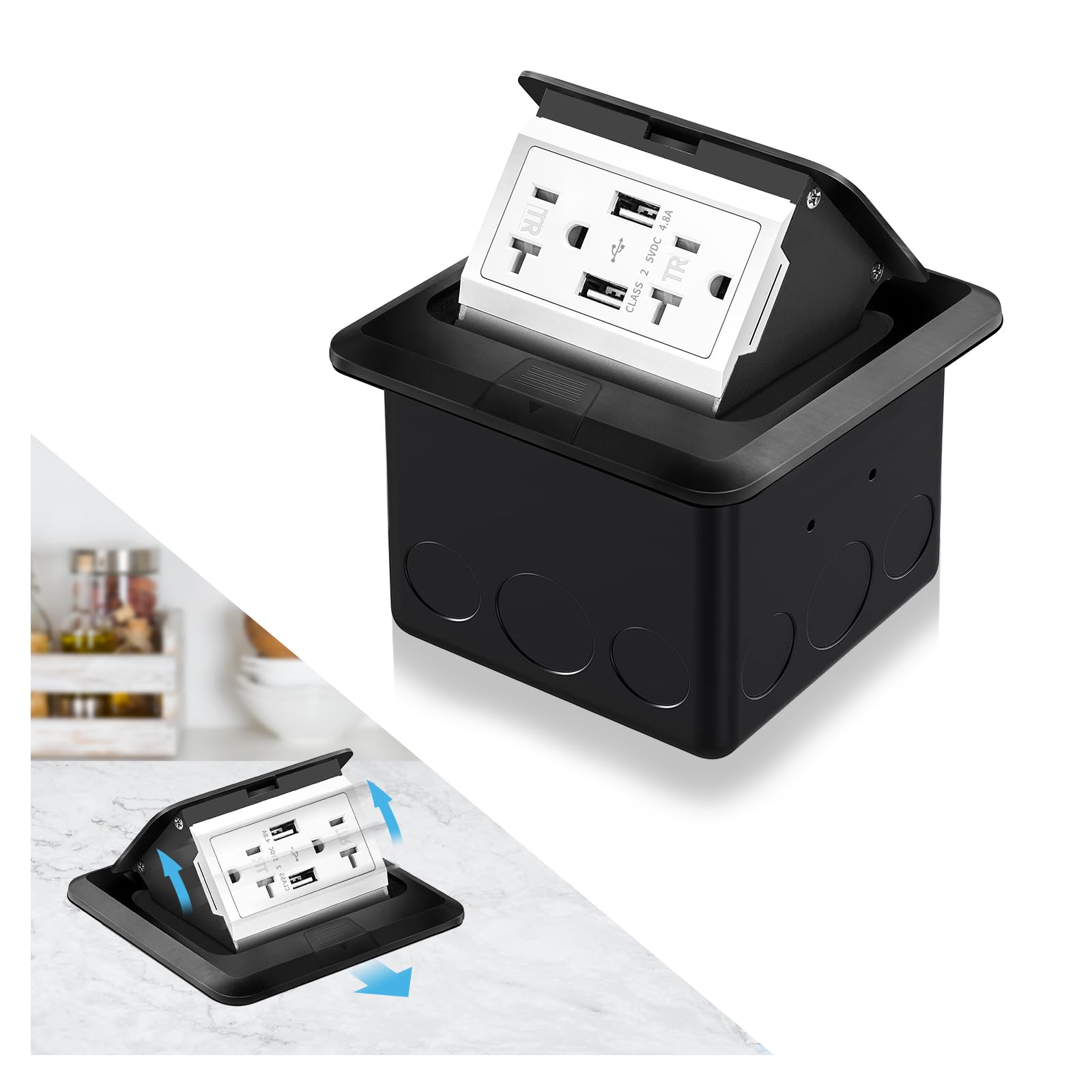 Vagueior Recessed Floor Electrical Outlet Kit,Waterproof Electrical ...