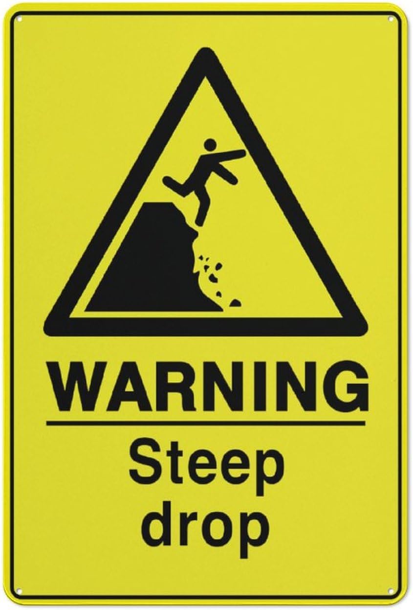 Amazon.com: Compladeta Warning Steep Drop Sign Metal Signs 12X8 Inch ...
