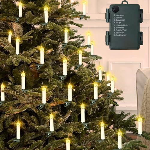 Amazon.com: BSGlobal 20Ft 30 LED Candle String Lights Battery Operated ...
