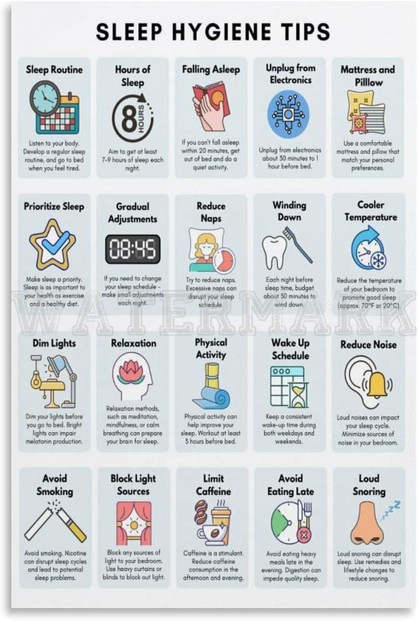 Amazon.com: Sleep Hygiene Poster,Healthy Sleep Habits Canvas for Living ...