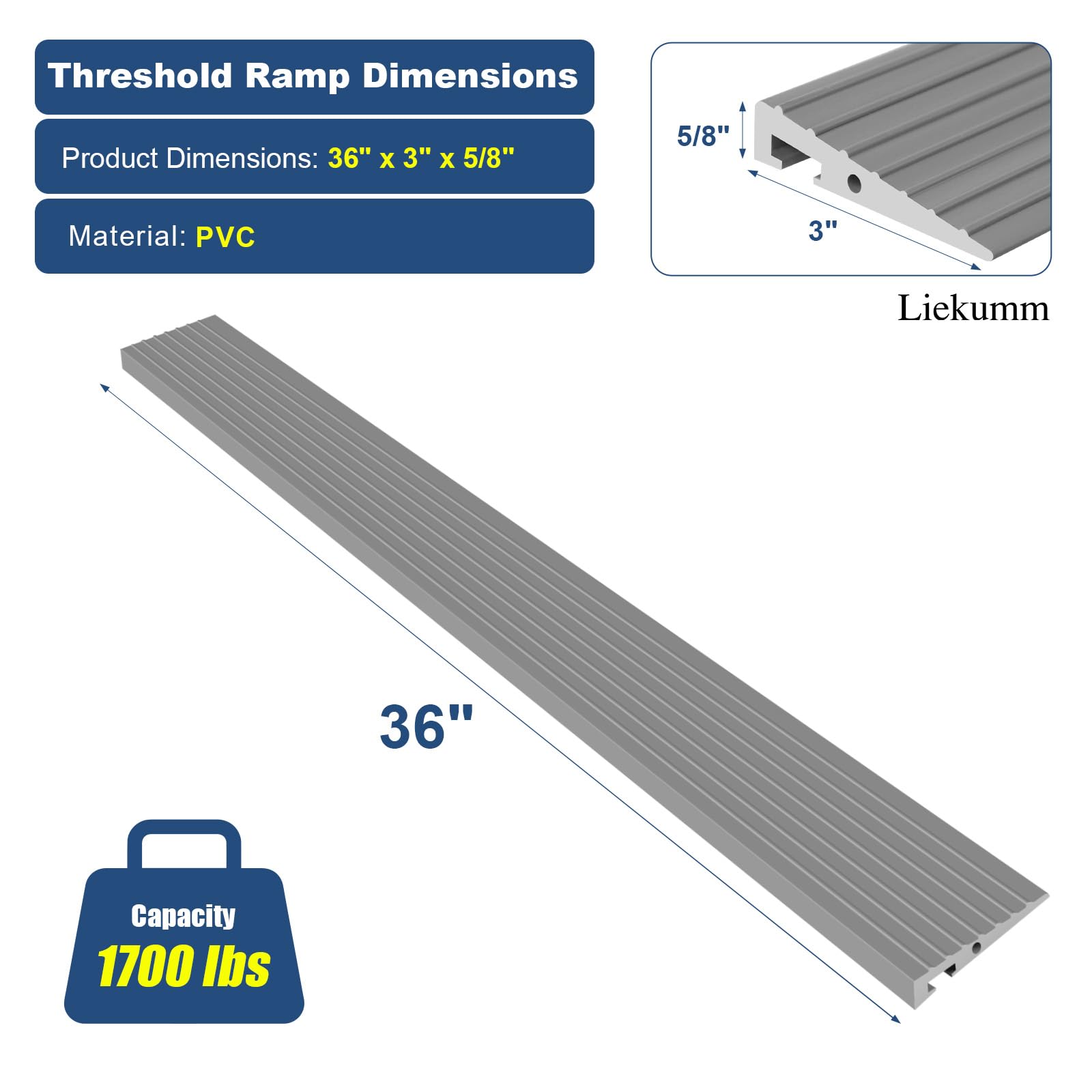 Snapklik.com : 5/8" Rise PVC Threshold Ramp For Doorways, 1700 Lbs ...