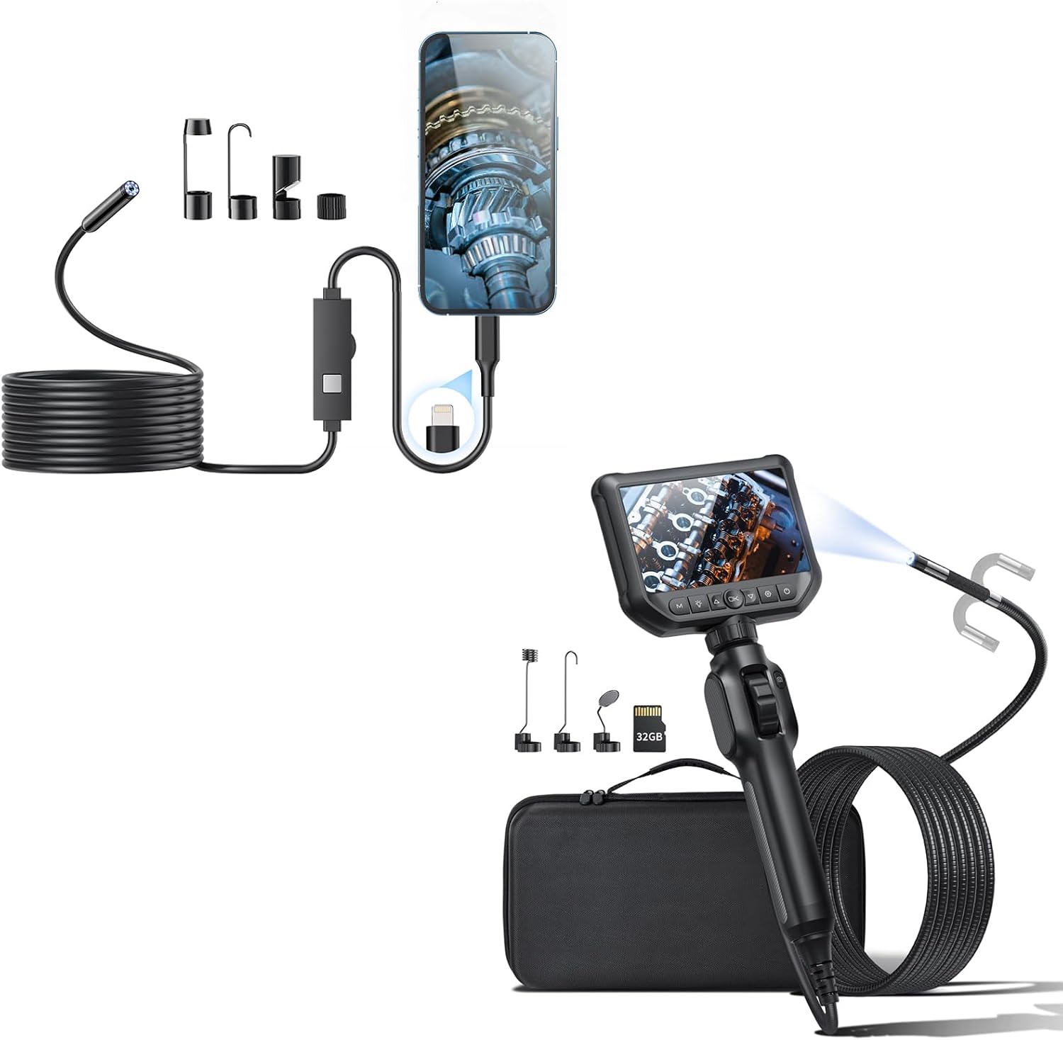 Amazon.com: Endoscope Camera with Light, 1920P HD Borescope with 8 ...
