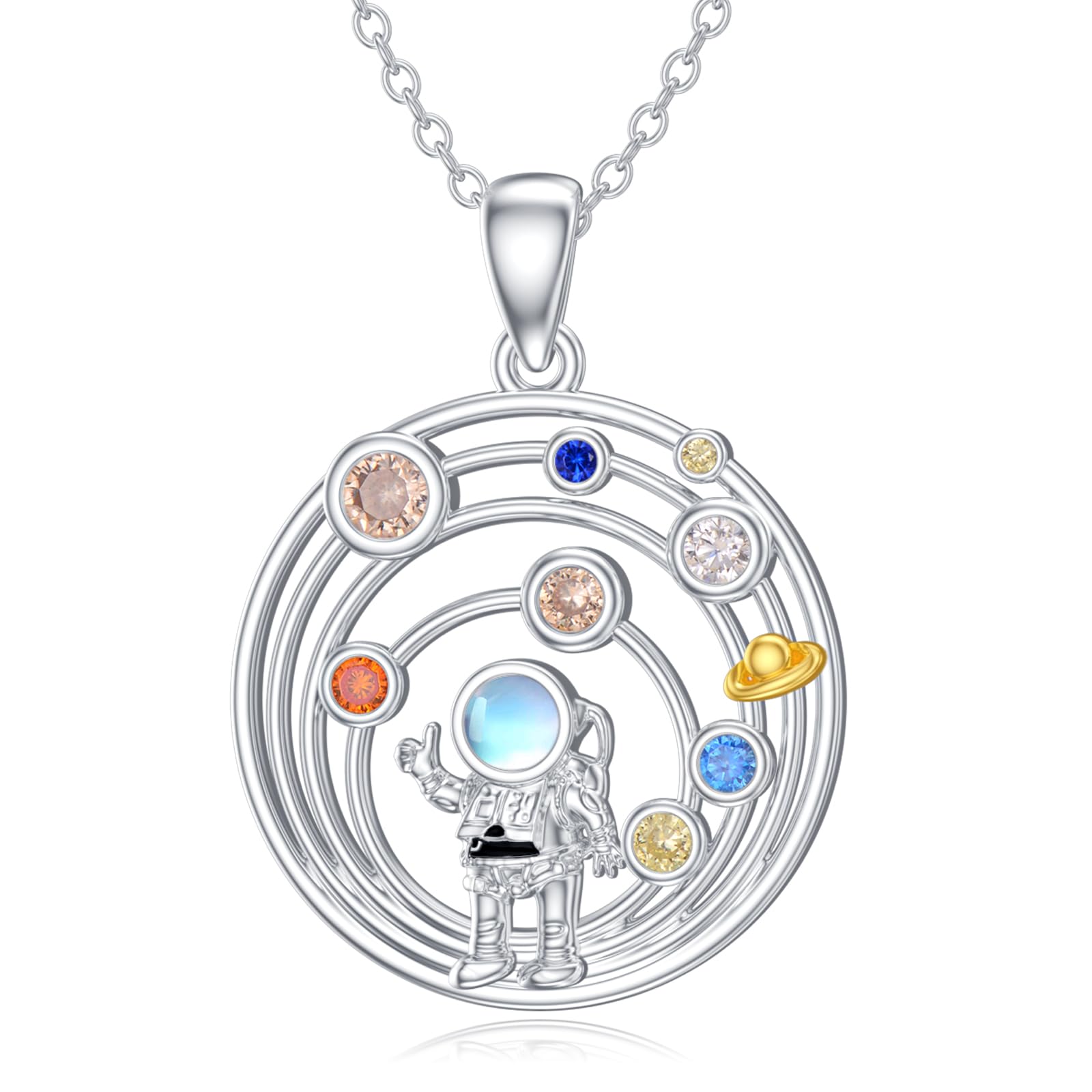 Amazon.com: PROESS Sterling Silver Astronaut Necklace for Women Solar ...