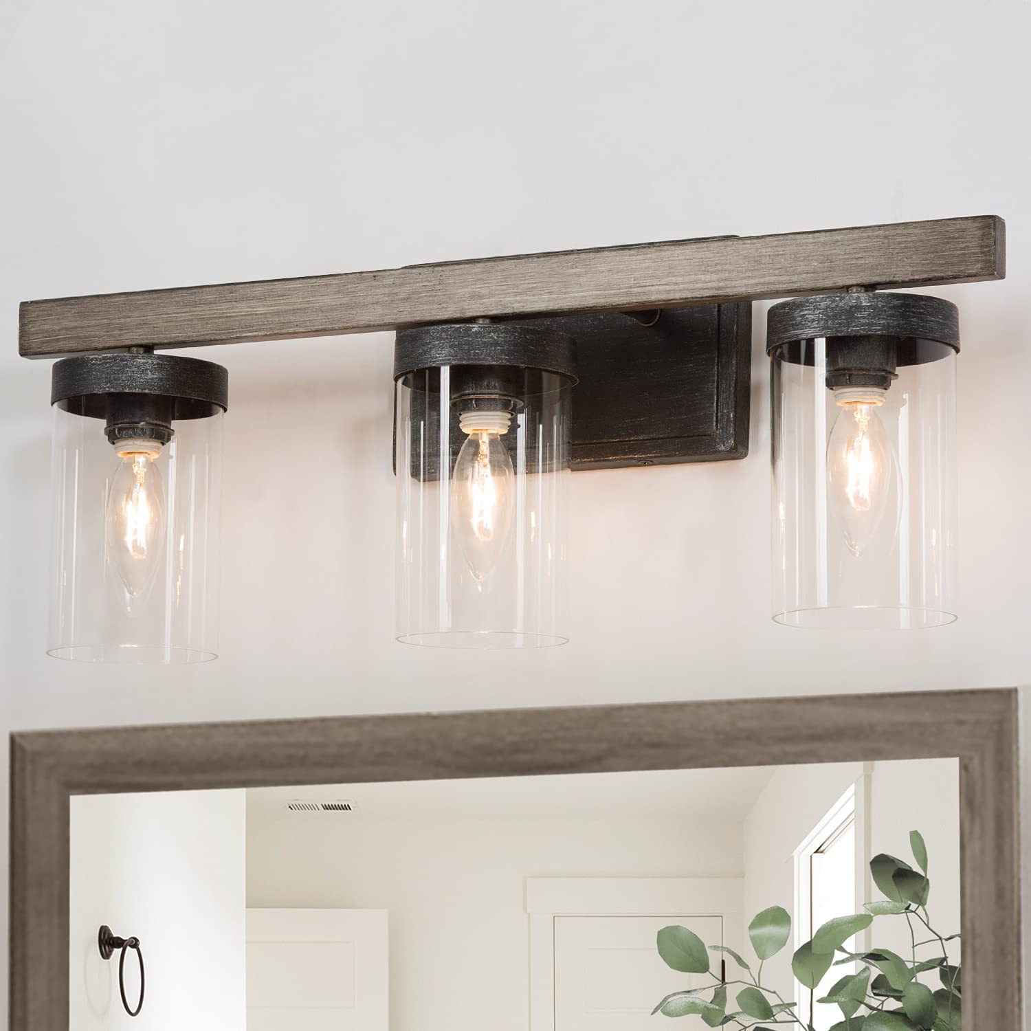 Classy Leaves Farmhouse Bathroom Vanity Light Fixtures, 3-Light Rustic ...