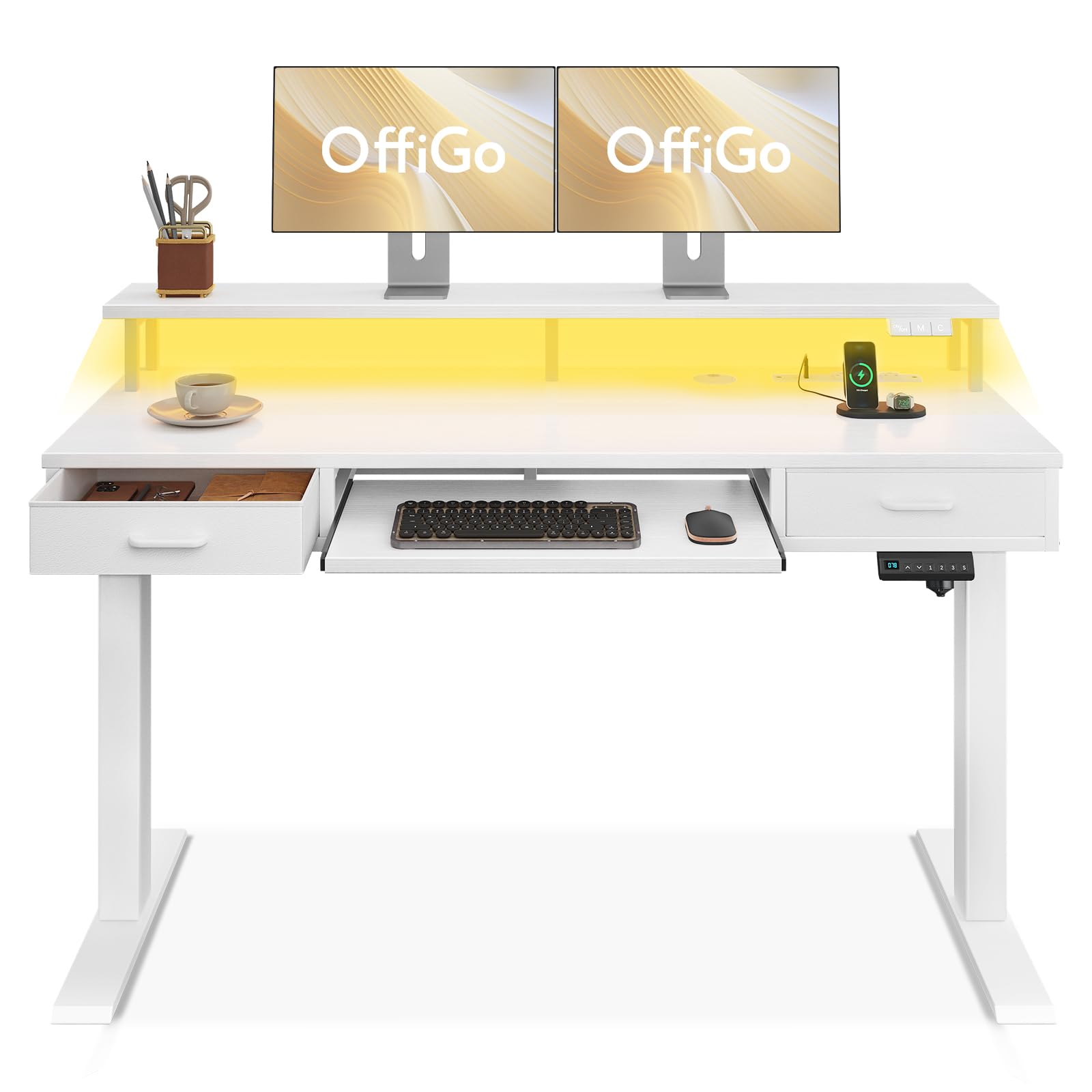 Offigo Electric Standing Desk With Drawers And Keyboard Tray 55 ...