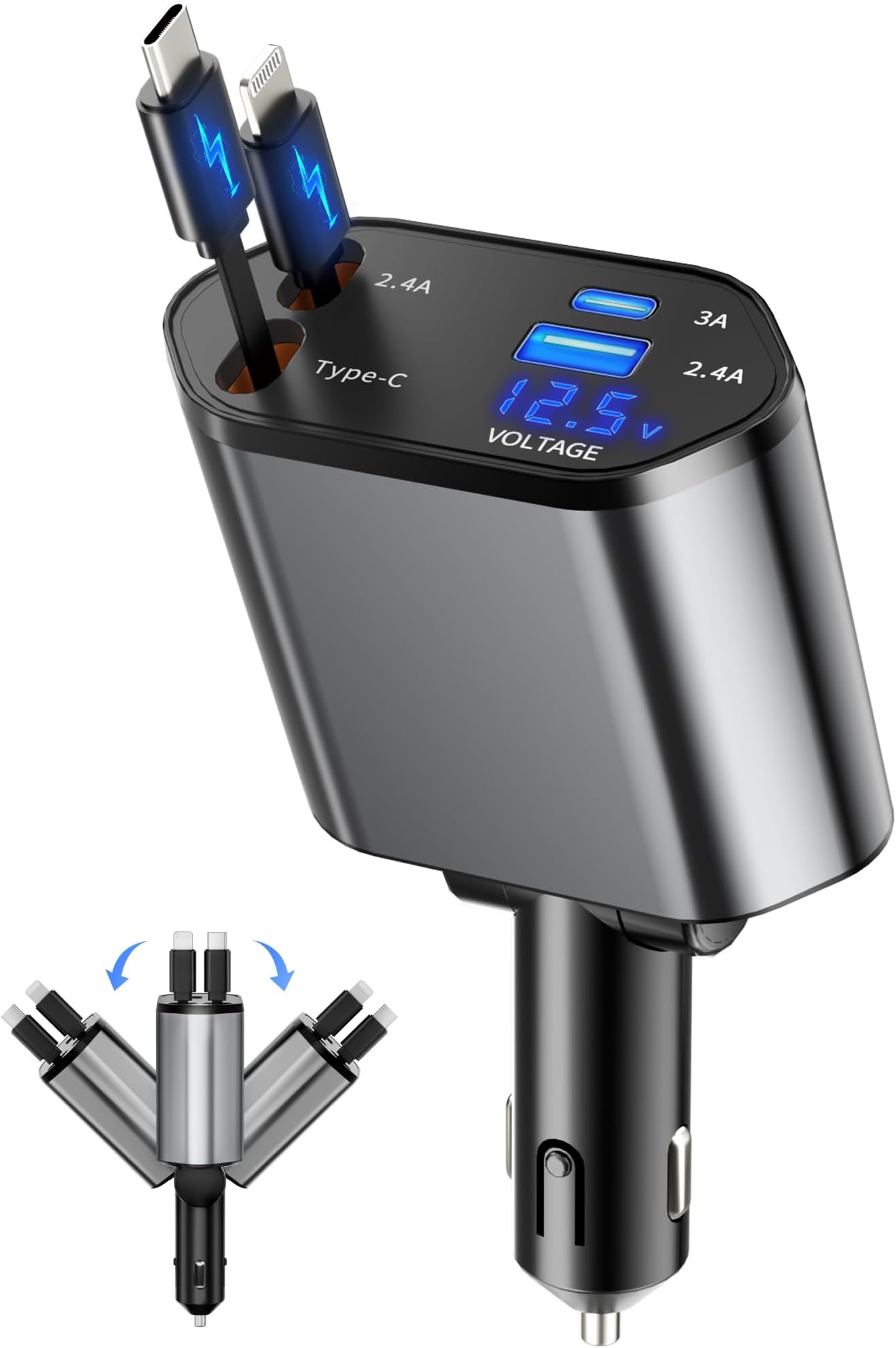 Amazon.com: Paiholy Retractable Car Charger, 4 in 1 Super Fast Small ...