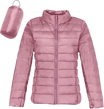 Women's Down Puffer Jacket Without Hood - Lightweight, Packable Feather ...