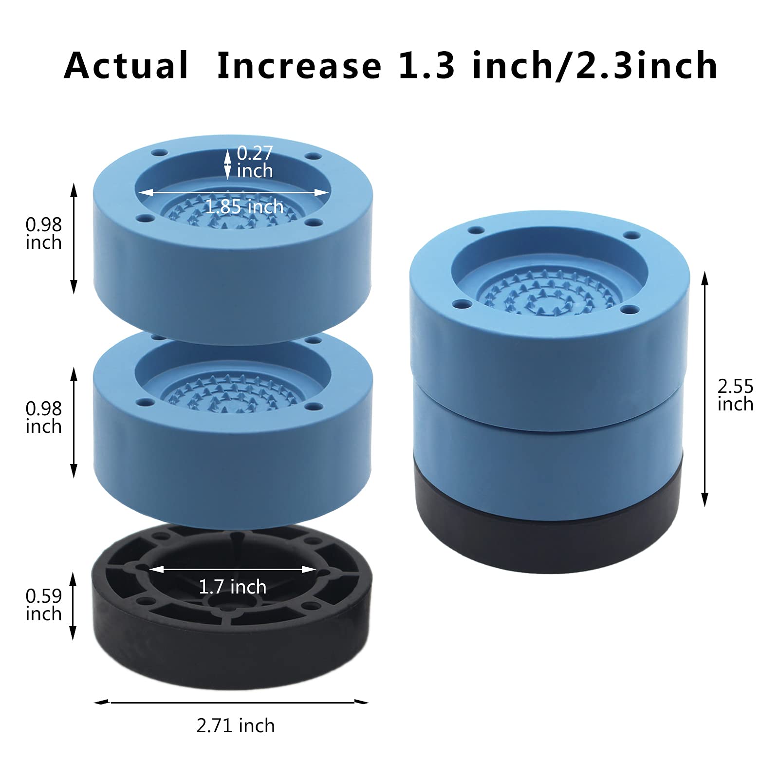 HANIHUA Round Bed Risers 4 Pack Blue Heavy Duty Furniture Risers Lifts ...
