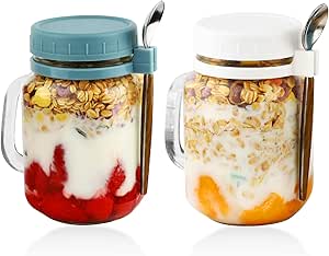 Amazon.com: DEJURSN Overnight Oats Jars, Overnight Oats Container with Lid and Spoon, 16 oz ...