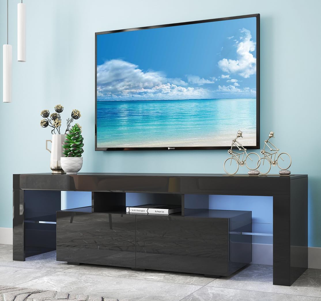 Amazon.com: Bennbari TV Stand, Modern TV Stand with LED Strip & Power ...