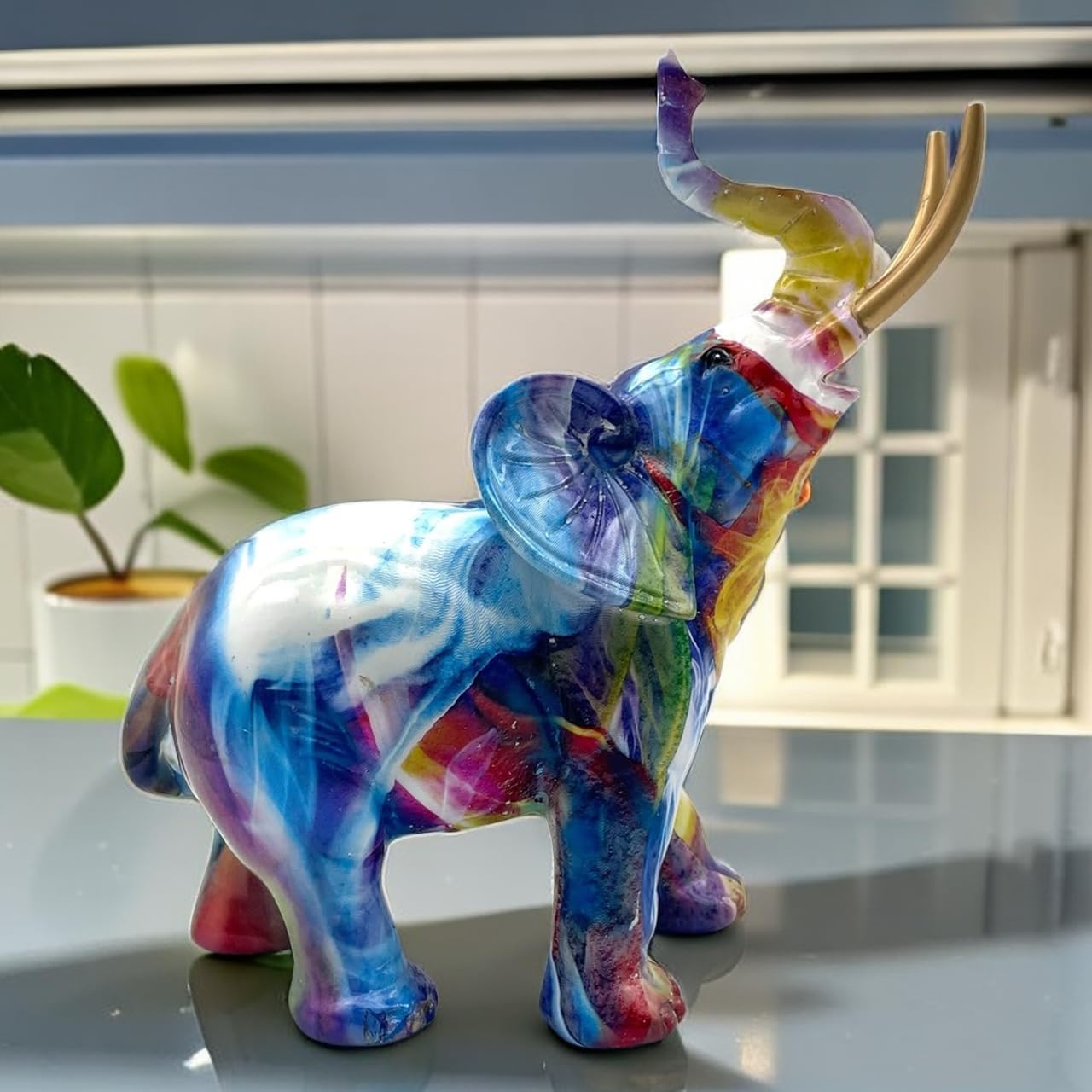Amazon.com: Colorful Elephant Statue Sculpture Frgurine for Home Office ...