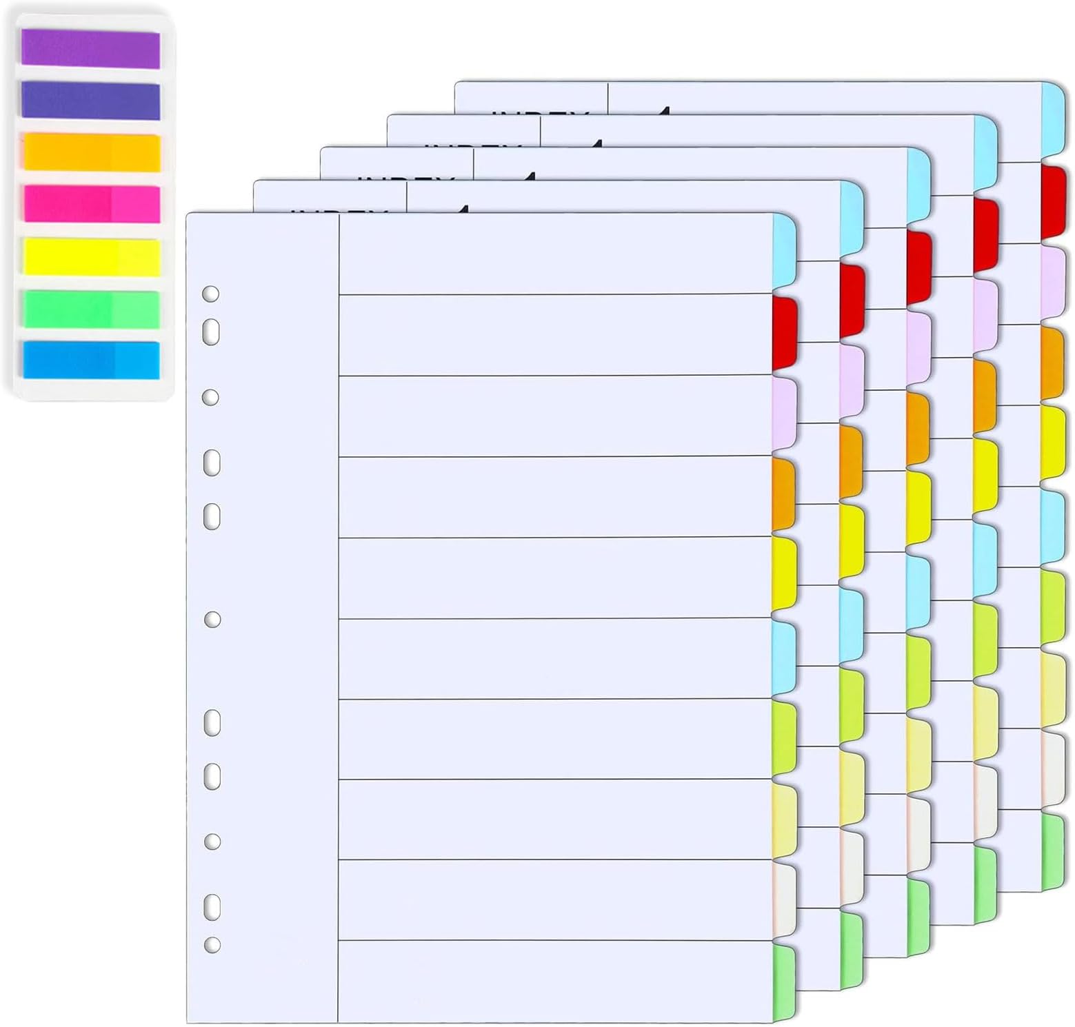 5 Pack File Dividers - Multi Hole A4 10 Part Folder Dividers Coloured ...