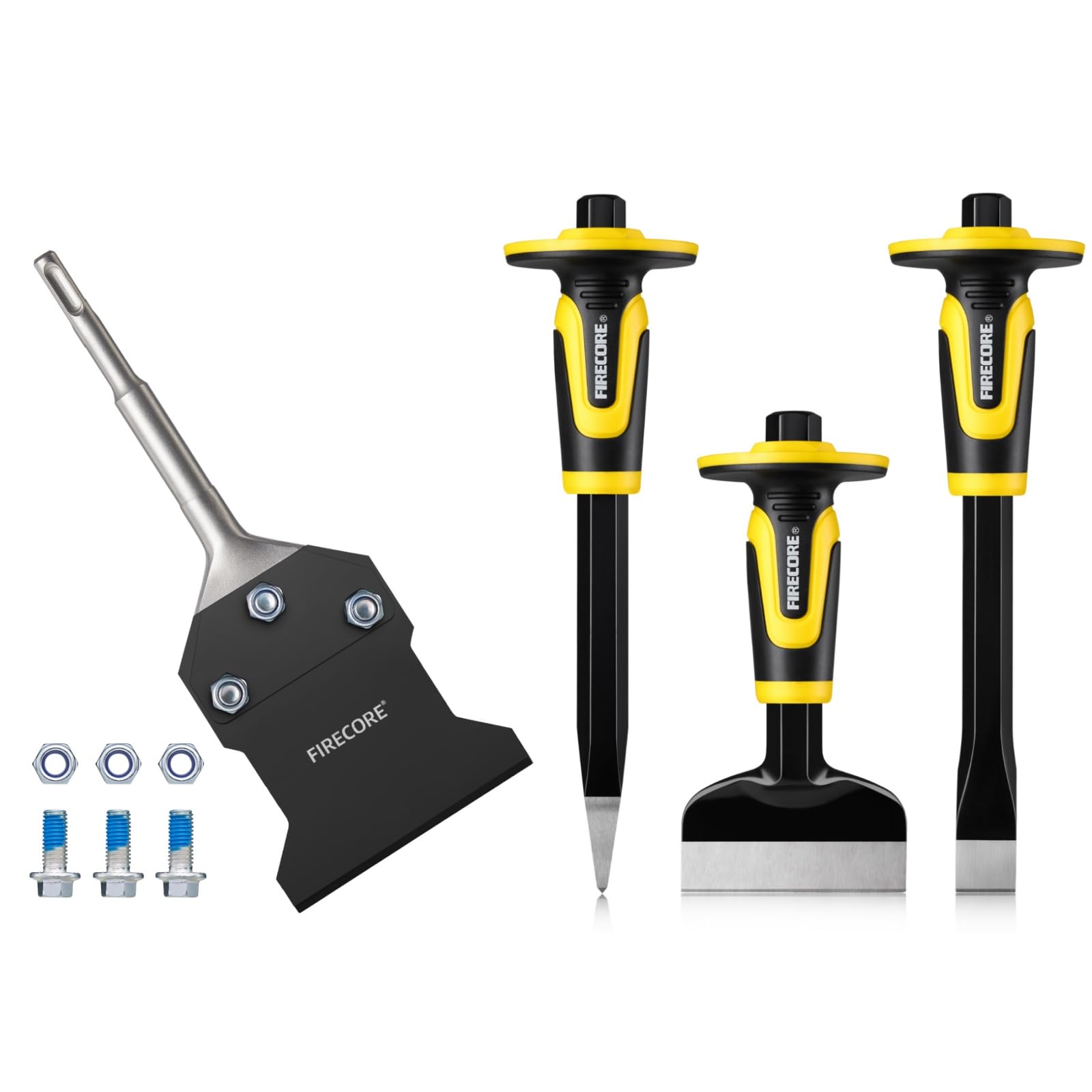 SDS Plus Floor Scraper with Spare Bolts and Nuts, Firecore 4 Inch x 10 ...