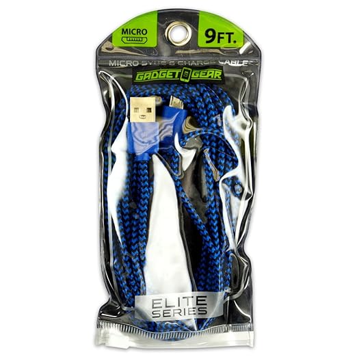 Amazon.com: Micro 9 Foot USB Banded Charge & Sync Cable (Black & Blue ...