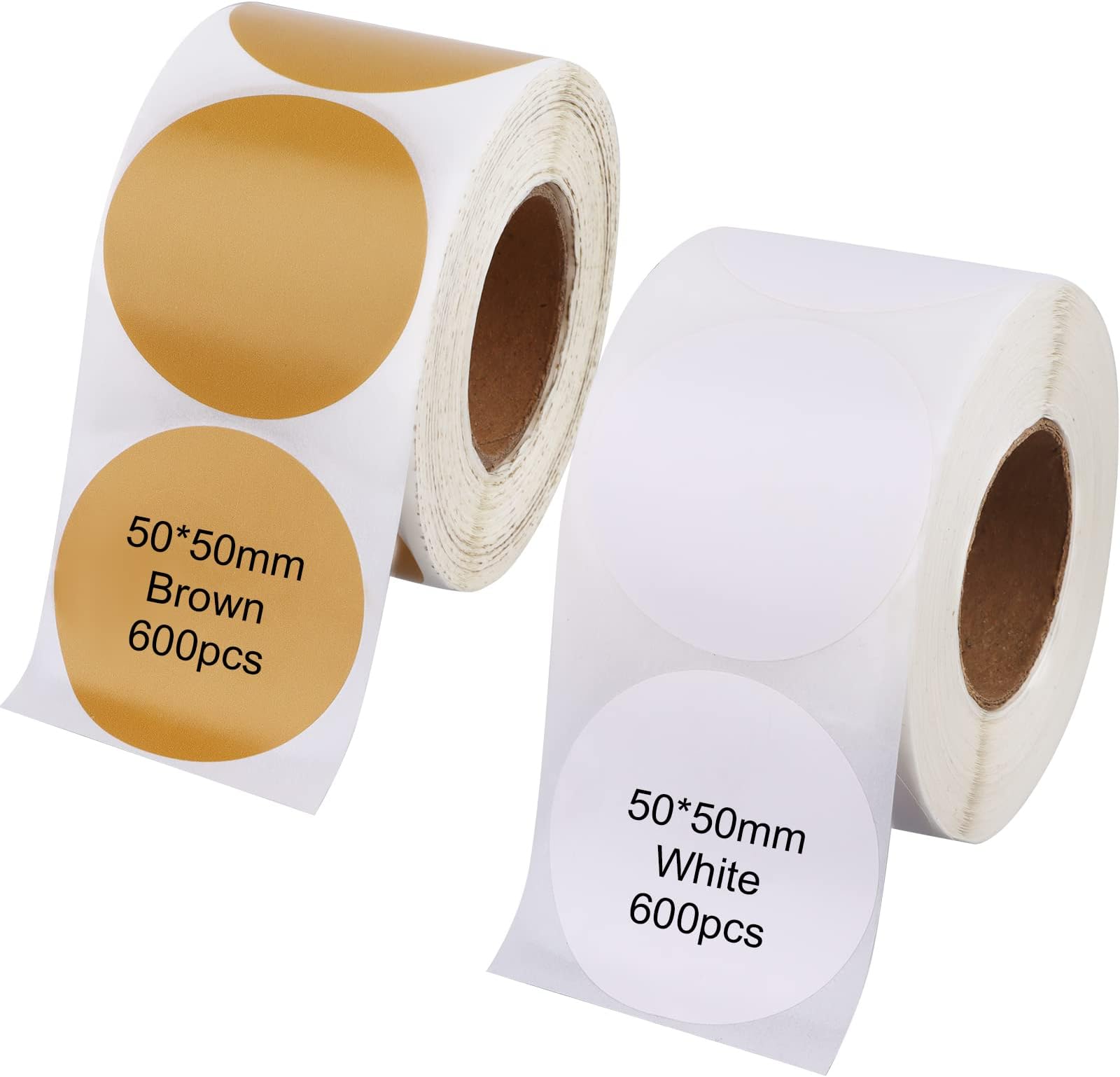 Beautywen 2 Rolls/1200Pcs 2'' Circle Thermal Sticker Labels Self ...