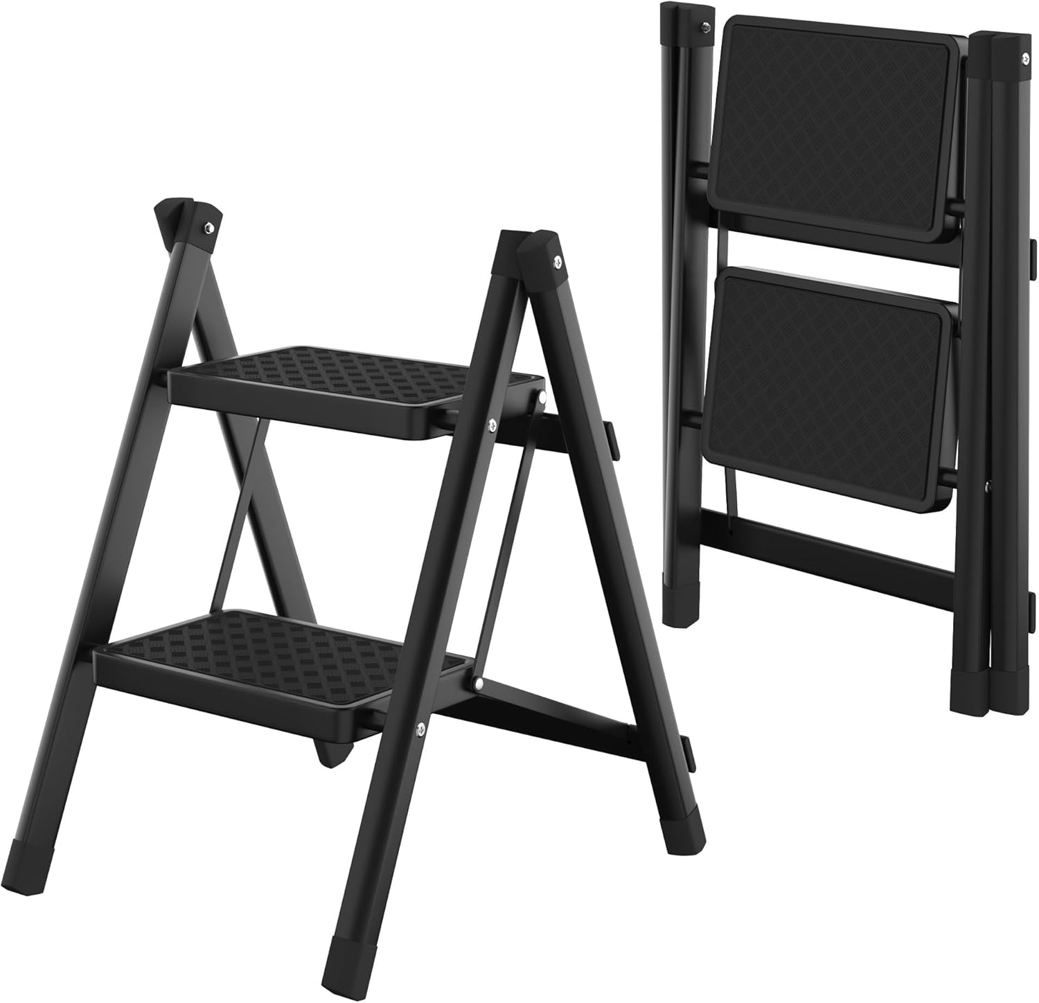 Step Ladder 2 Step Folding, Sturdy 350LBS Steel Foldable Ladder Step ...