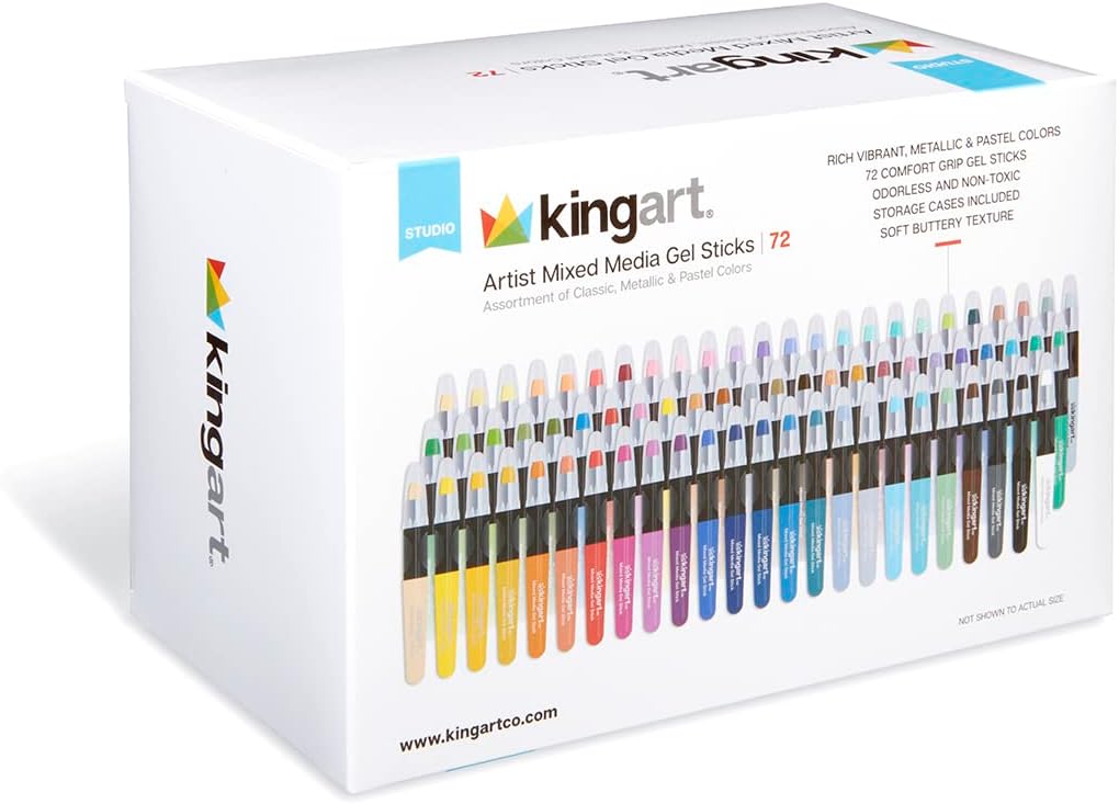 KINGART 580-72 GEL STICK Set, Artist Pigment Crayons, 72 Unique Colors, Water Soluble, Creamy ...