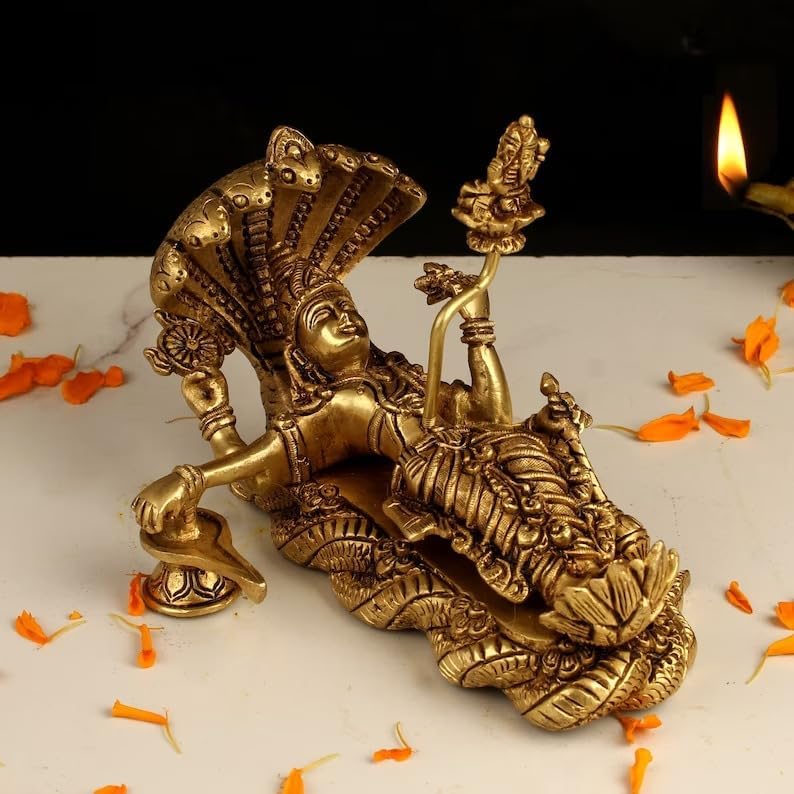 Buy Shyam Antique Creation Brass Lord Vishnu Ji Sleeping On Sheshnag ...