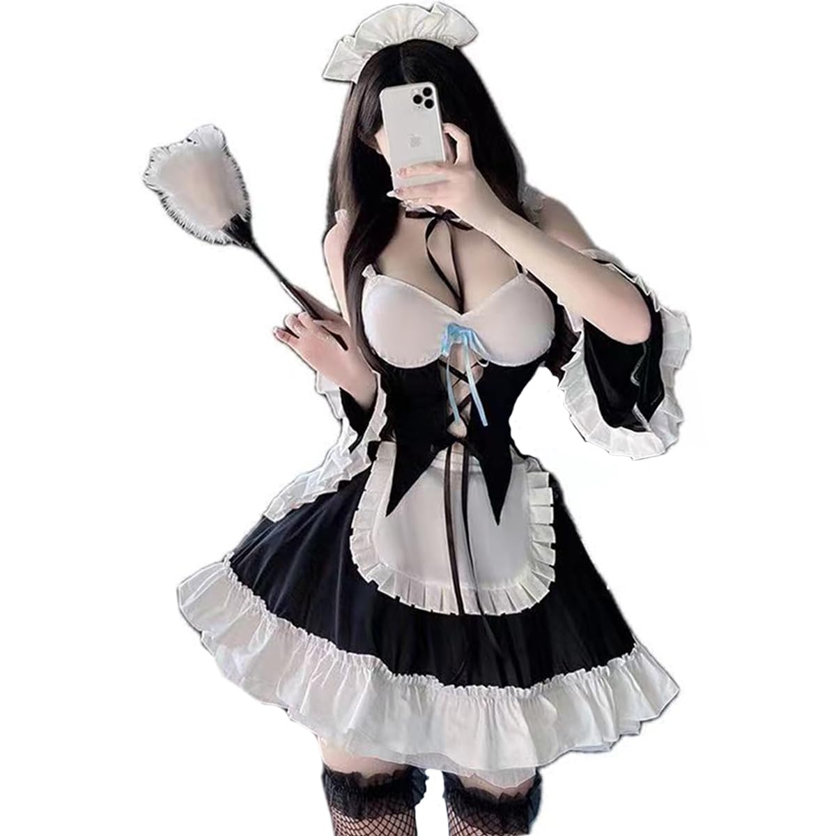 Amazon.co.jp: [REENEW] メイド服 コスプレ セット セクシー 仮装 ロリータ レディース ゴスロリ 萌え コスプレ 衣装 フリル かわいい カチューシャ 付き 誘惑 過激 ...