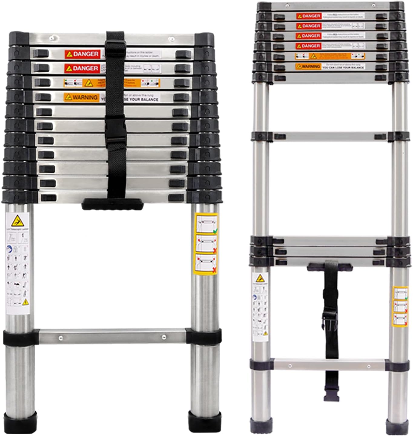 UTTAM Stainless Steel Telescopic Ladder: Extendable, Portable, Sturdy ...