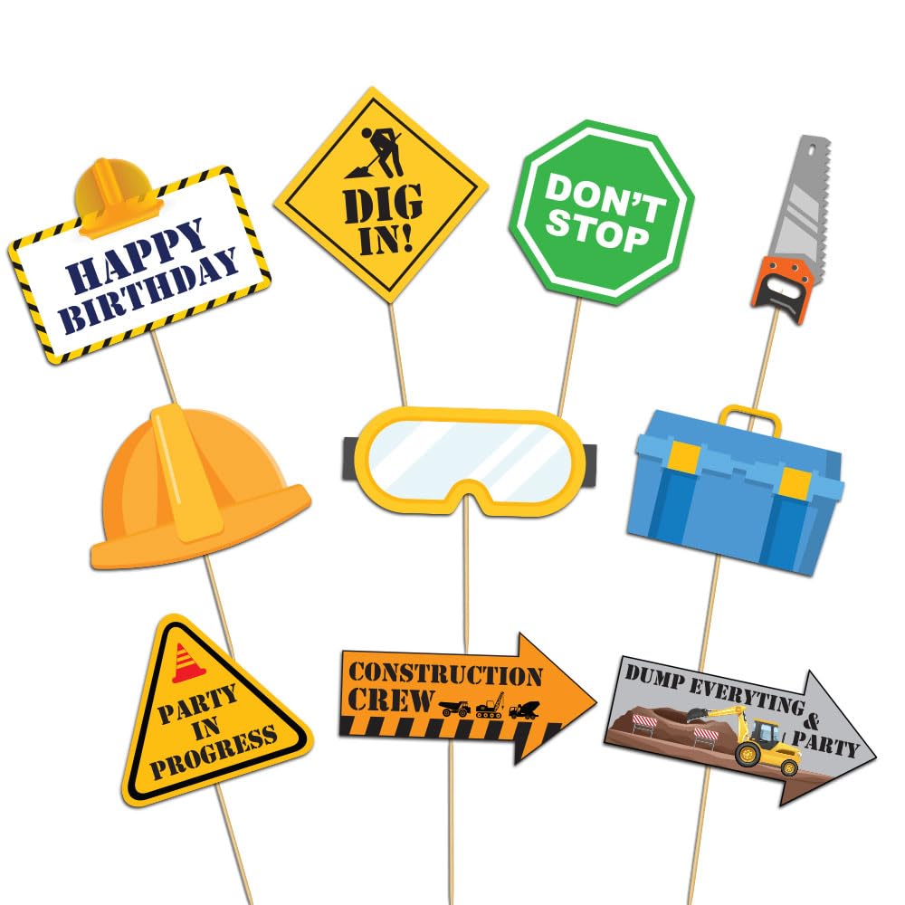 Festiko® Set of 10 Pcs Construction Theme Photobooth Props for Birthday ...