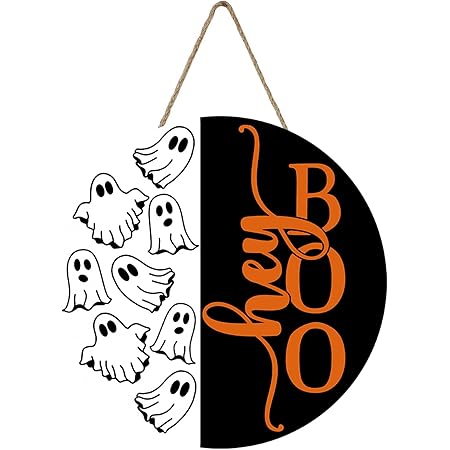 Amazon.com : Deroro Halloween Hey Boo Ghost Sign for Front Door Decor ...