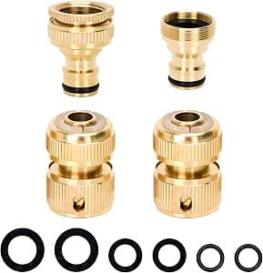 Hose Tap Connector Fitting, Brass Outdoor Tap Connector 2in1 Outside ...
