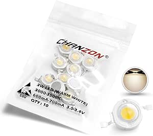 Chanzon 10 pcs High Power Led Chip 3W Warm White 3000K - 3500K(Input ...