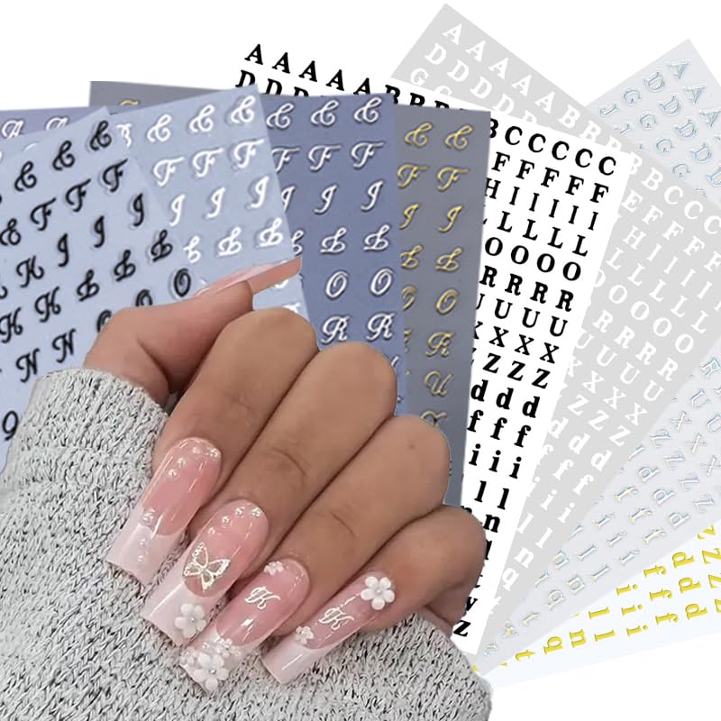 8 Sheets Big and Small Letter Stickers,English Alphabet Nail Decals 3D ...