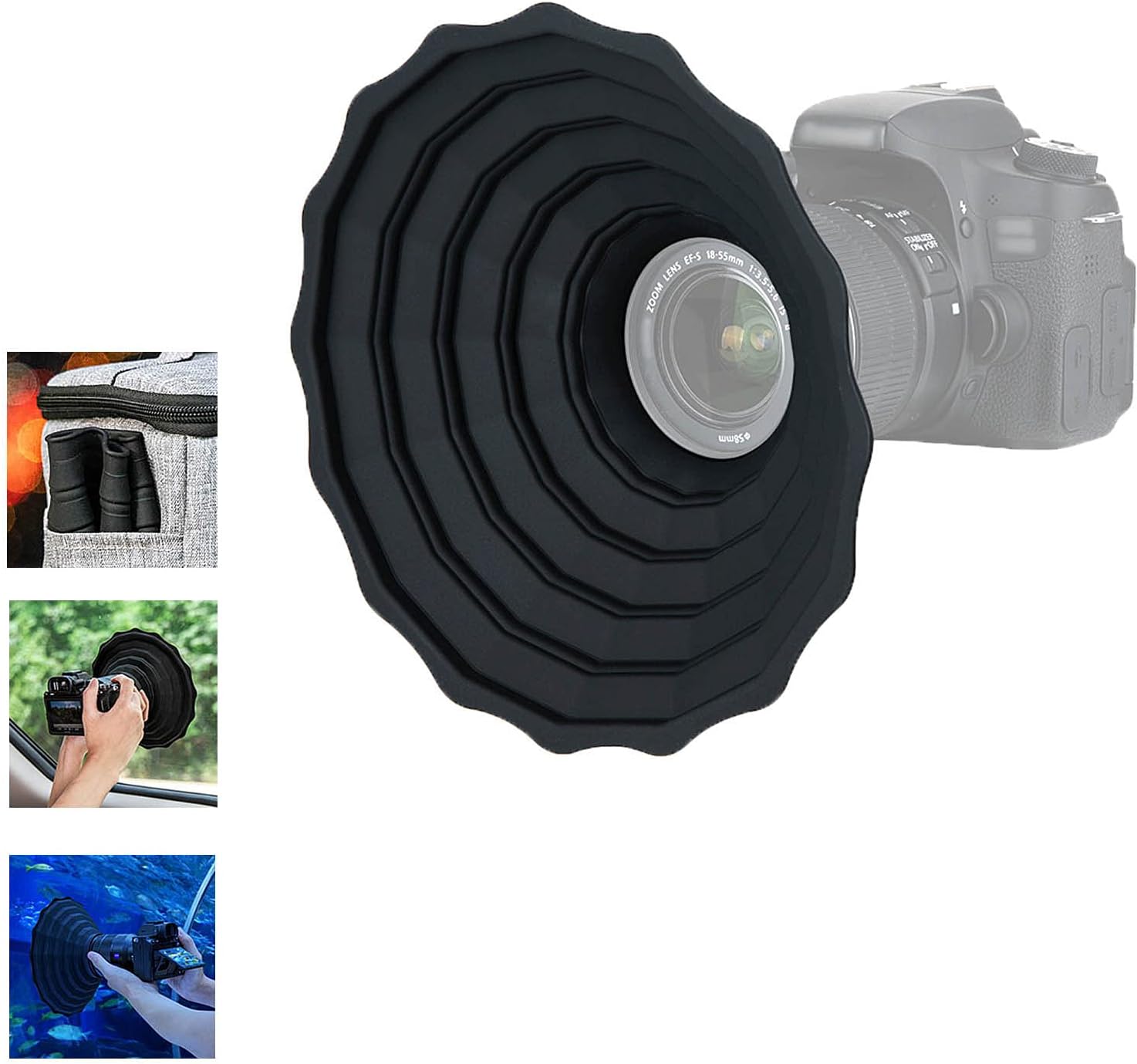 JJC Universal Anti-Reflective Silicone Lens Hood for 53mm~72mm Diameter Lens, Blocking ...