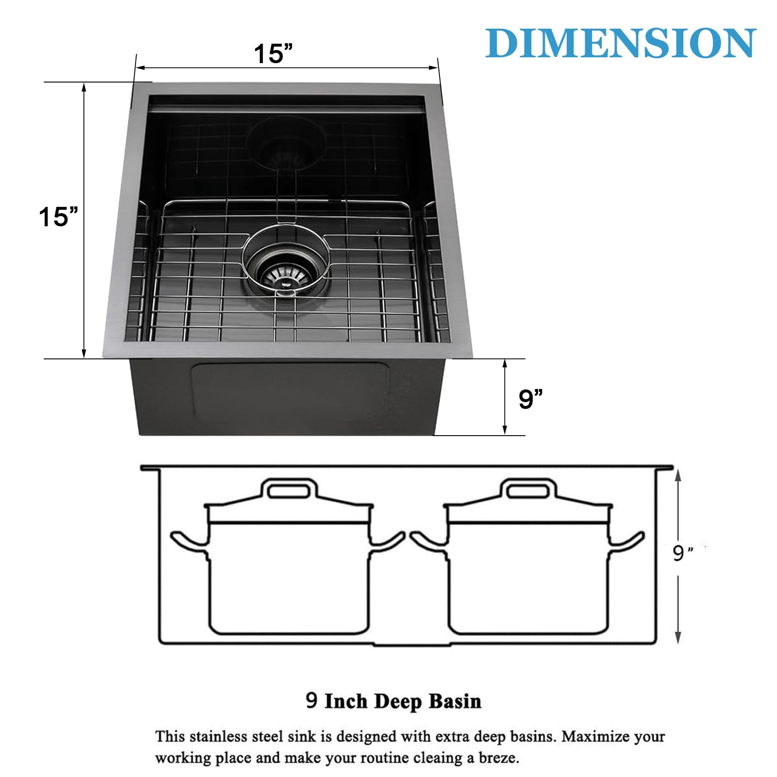 Snapklik.com : SHACO 15x15 Black Undermount Bar Sink, 15 Inch Gunmetal ...