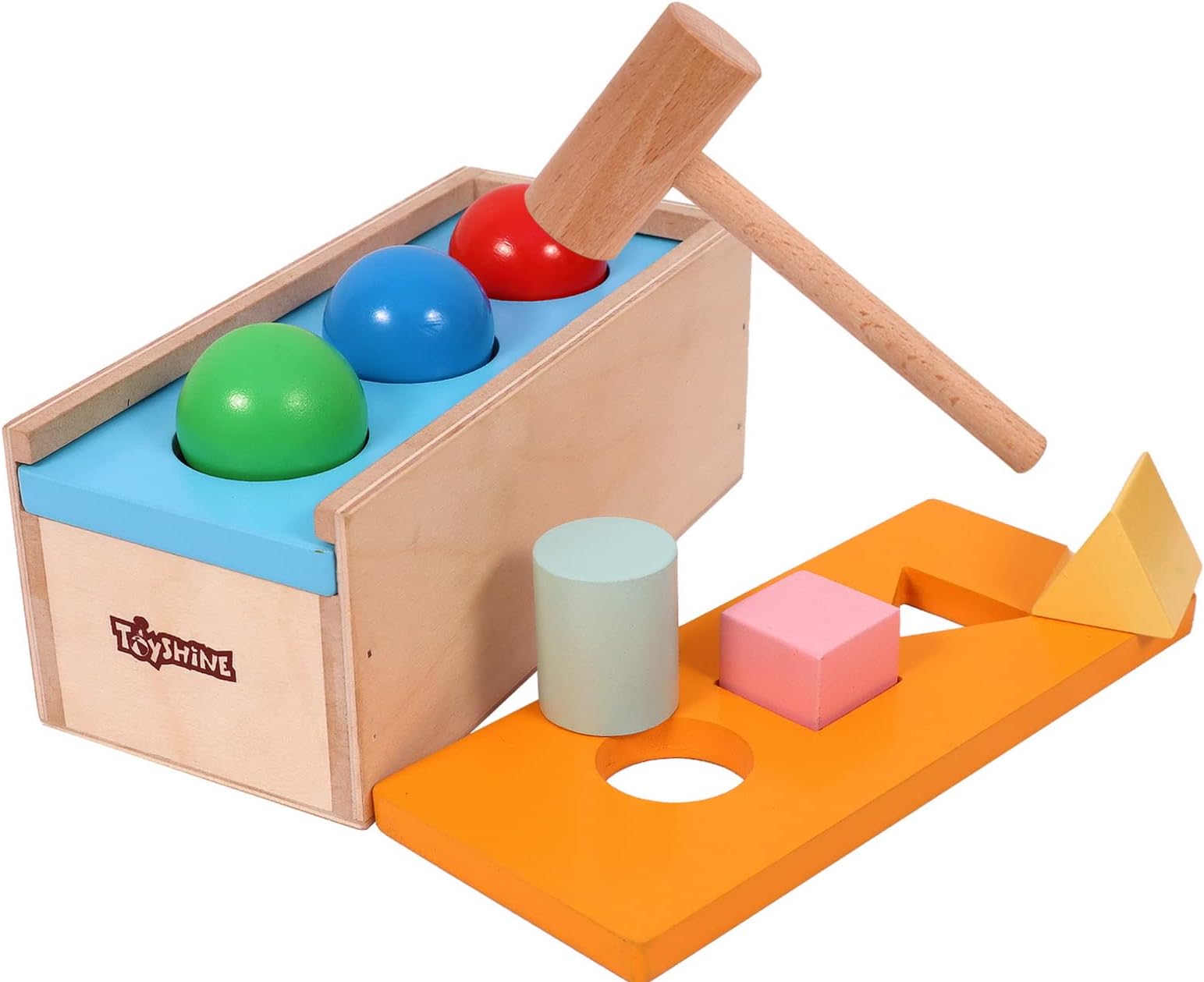 Toyshine Wooden 2 in 1 Wooden Ball Hammer Pound Shape Sorter Toy for ...