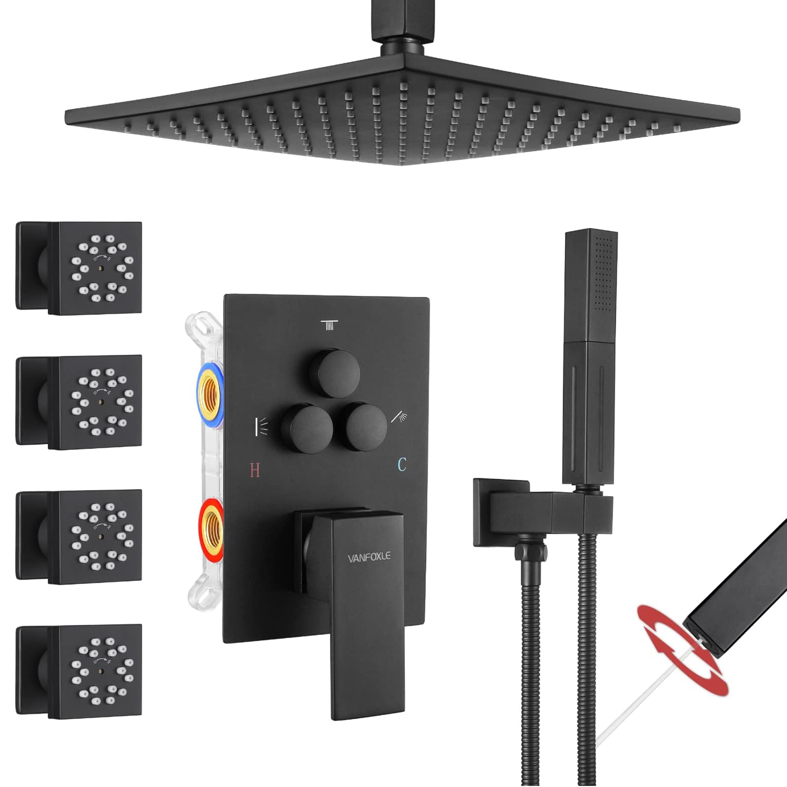 Snapklik.com : VANFOXLE Shower Faucet Set Matte Black Shower System,Push Button Diverter Shower ...