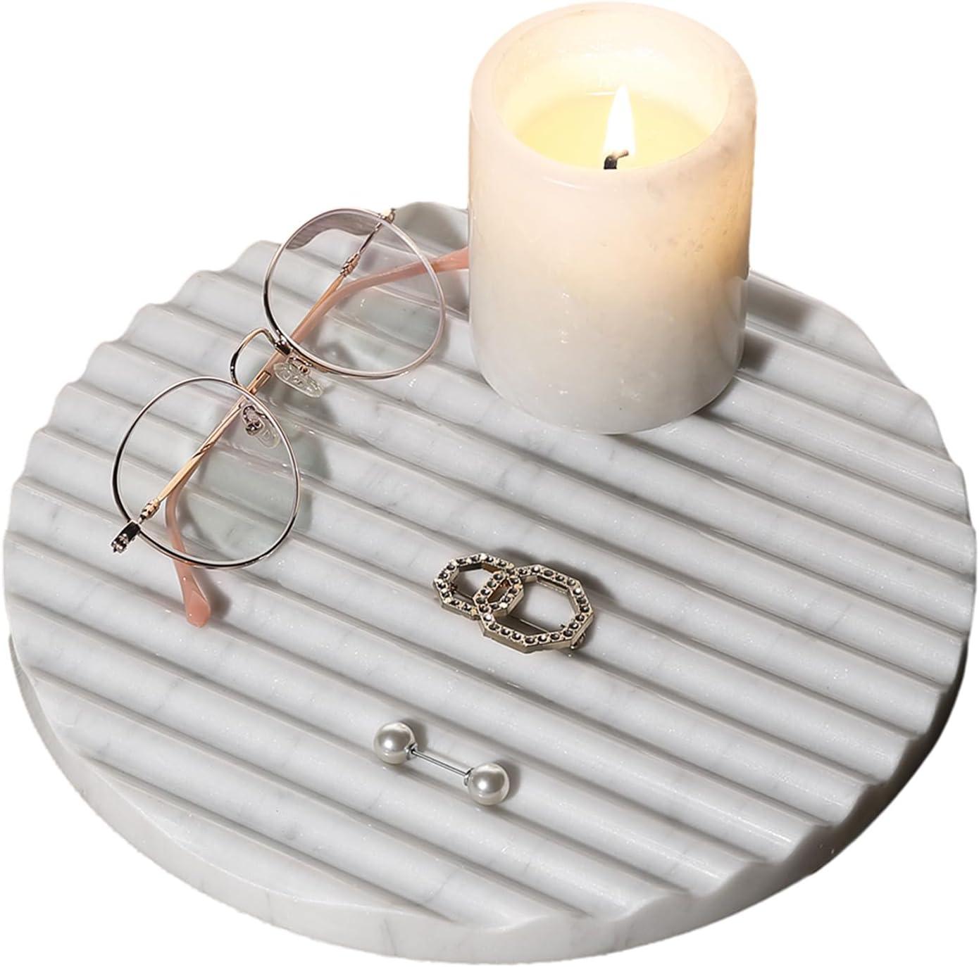 Amazon.com: Koville Italian Natural Marble Trays for Decor, 9.5” Round ...