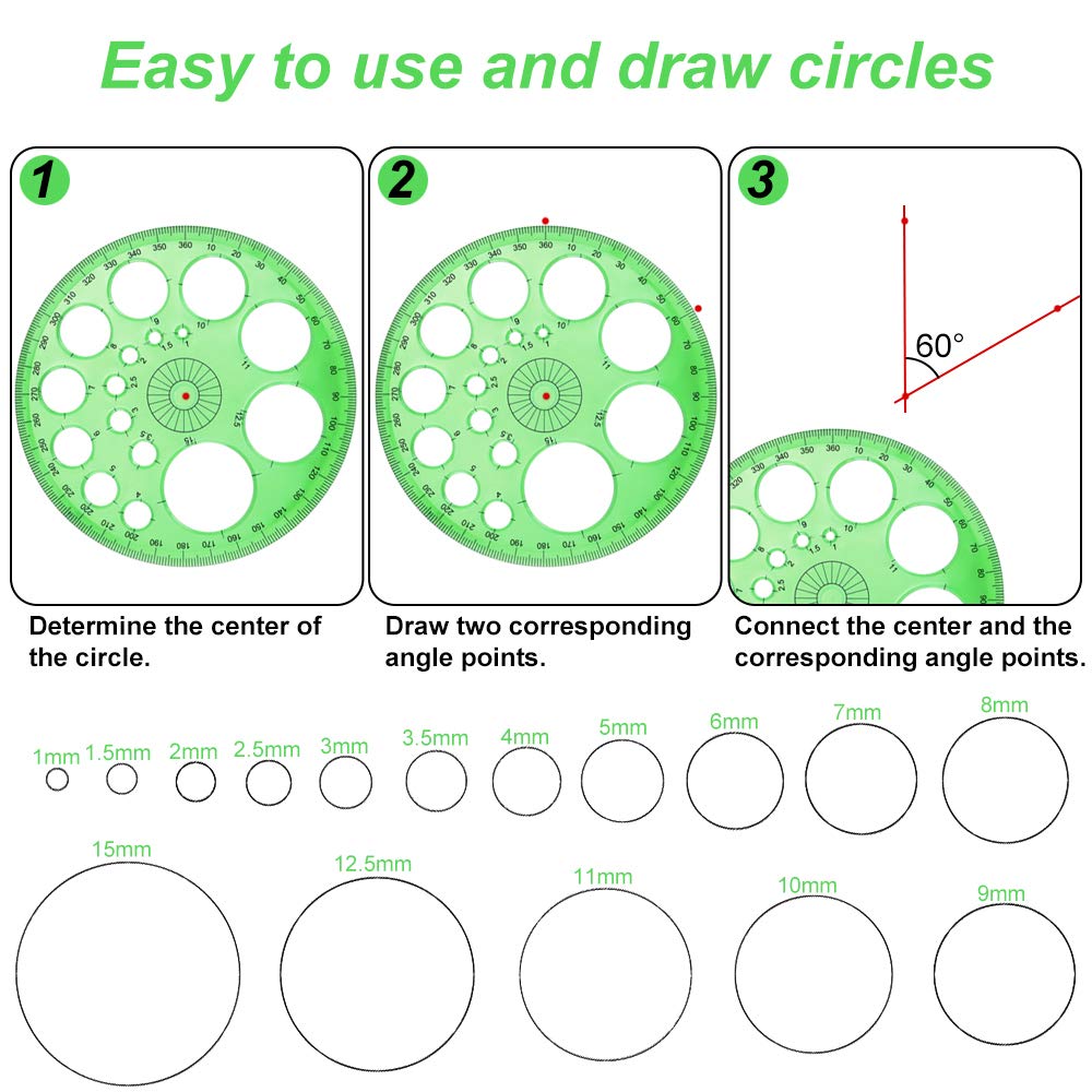 AFASOES 2pcs 360 Degree Protractor Circle Ruler Math Protractors ...