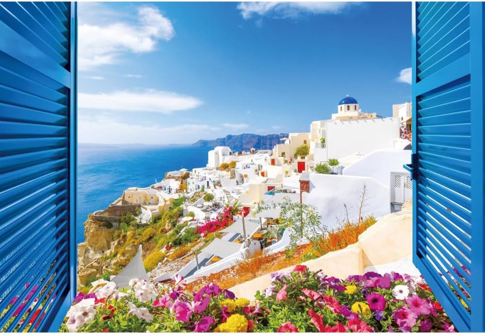 Amazon.com : CSFOTO 7x5ft Greece Blue Blinds Backdrop Greek Town ...