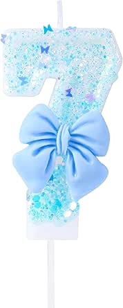 Amazon.com: EAKE 7 Birthday Candles Blue Bow Number 7 Cake Candles, 7th ...