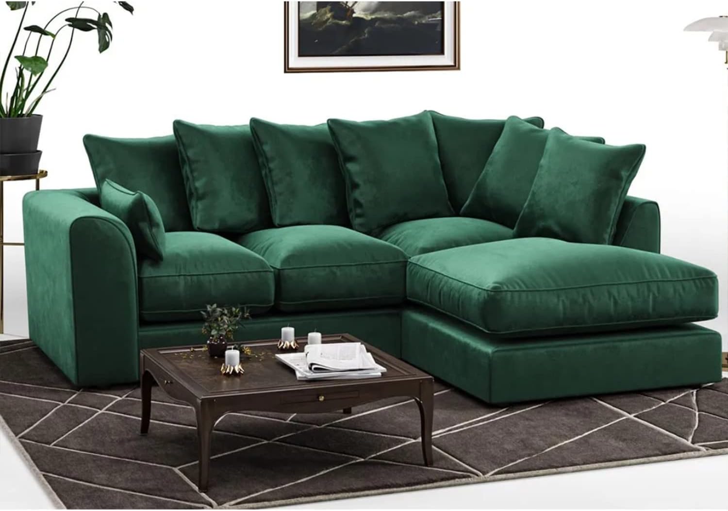 HHI Corner sofas & couches - Luxurious Large BLUE PLUSH Fabric CORNER ...