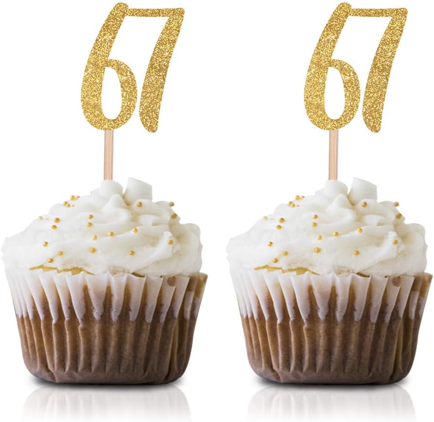 Amazon.com: Gold Happy 67th Birthday Cupcake Topper, 24-Pack Number 67 ...
