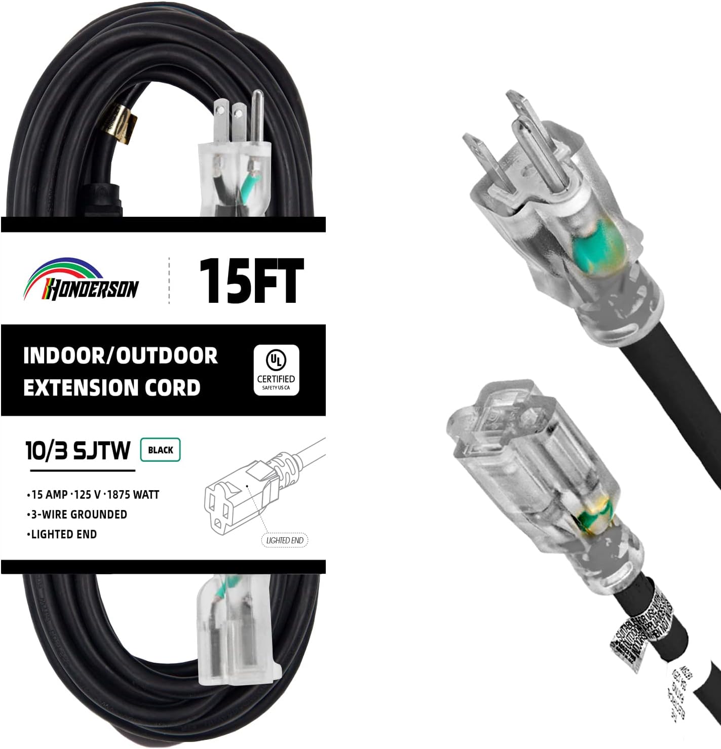 Amazon.com: EP 15 Ft Lighted Outdoor Extension Cord - 10/3 SJTW Heavy ...