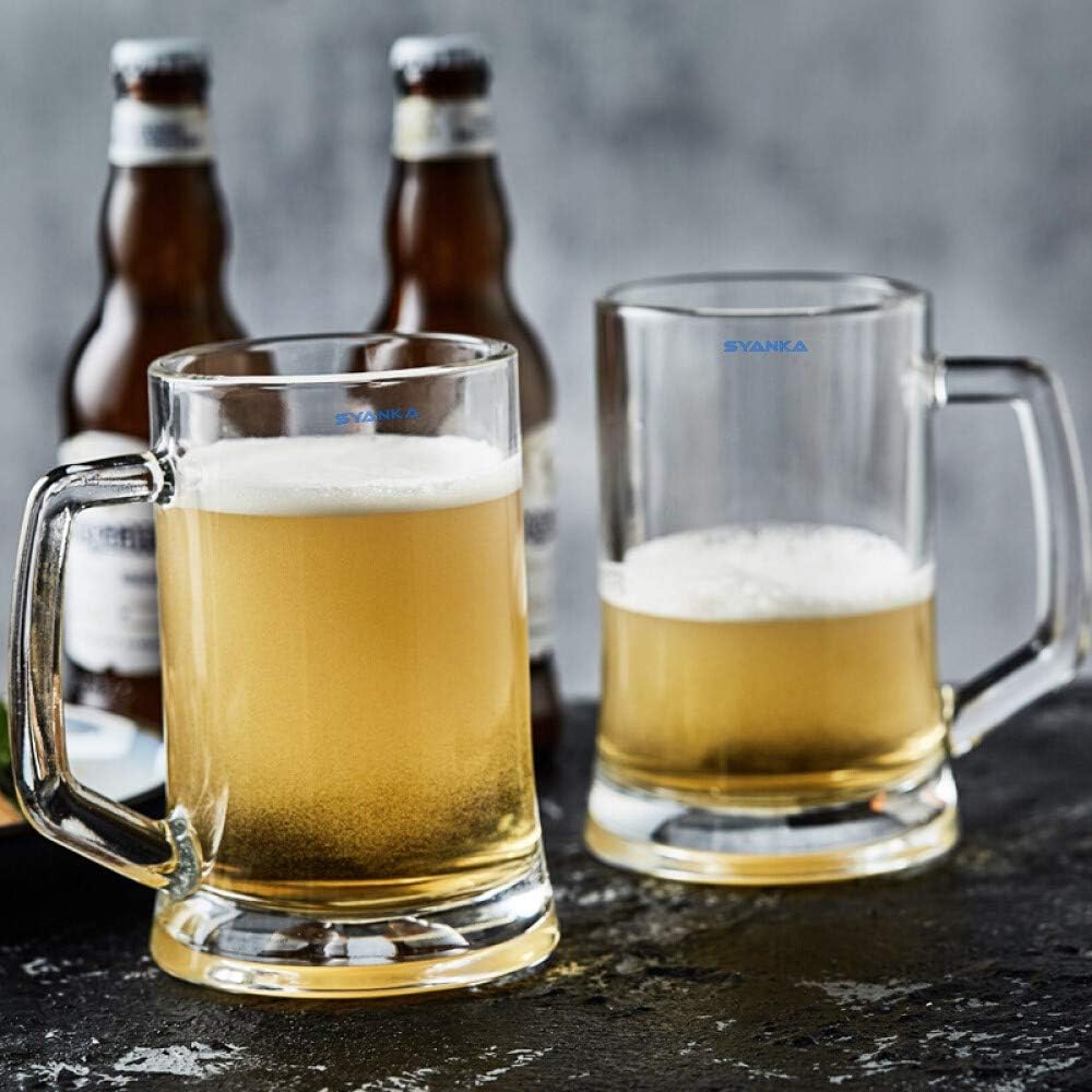 Buy VILON Italian premium Glass Beer Mugs with Handle | Crystal Clear ...