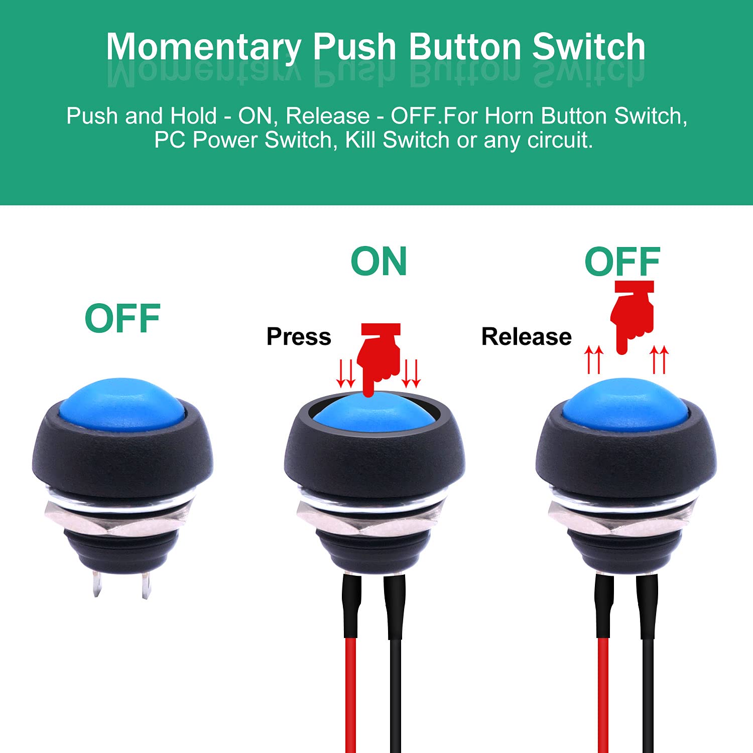 Snapklik.com : Twidec/6Pcs 12mm Momentary Push Button Switch 1/2 Mounting Hole On Off Mini Round ...